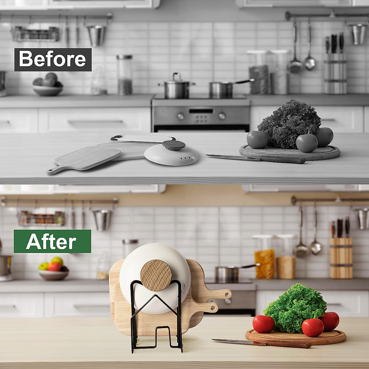 YTVG Cutting Board Organizer, Chopping Board Rack Stand Holder for Kitchen Cabinet,Tray Organizer Rack for Baking Sheets,Pot Lids-Steel 4.92 x 5.7 x 8.47 in.Black