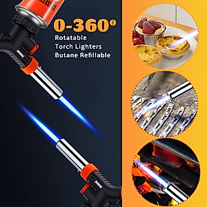 Butane Torch Kitchen Blow Lighter, Culinary Torches Head with Stabilizing Stand, Professional Adjustable Flame for Creme Brulee,Baking,BBQ (Fits All Butane Tanks - Butane Fuel Not Included) (Black)