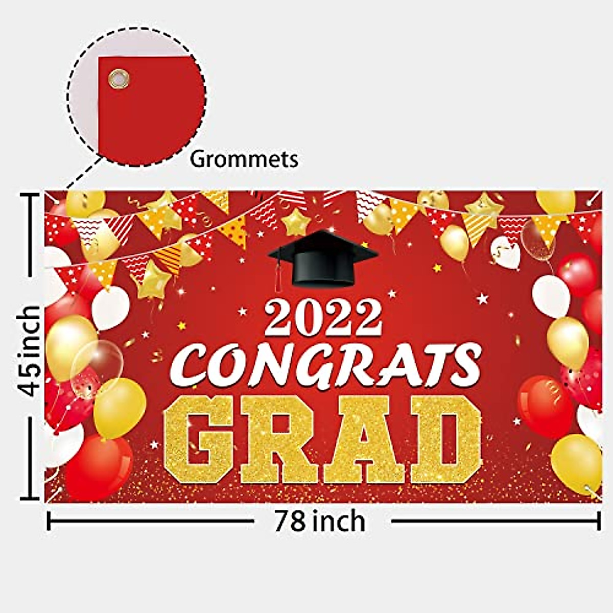 Graduation Party Decorations 2022 Red - Large 78” x 45” Congrats Graduation Banner Party Supplies - Class of 2022 Graduation Decorations for Any Schools or Gradesr Indoor/Outdoor Home Door Décor