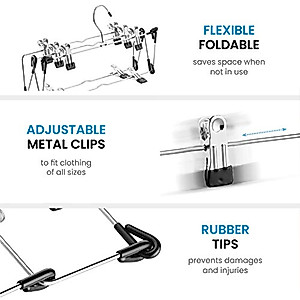 ZOBER Space Saving 5 Tier Metal Skirt Hanger with Clips (3pk) Hang 5-on-1, Gain 70% More Space,Rubber Coated Hanger Clips,360 Swivel Hook,Adjustable Clips Pants Hanger,Hang Slack,Trouser,Jeans,Towels