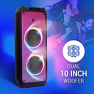 Portable Karaoke Speaker Karaoke Machine System 200 Watt Peak Power Bluetooth for Adults Kids PA Stereo with Dual 10 " Woofer, DJ Lights, 2 Wireless Mics, LCD Screen, Recording/MP3/USB/TF