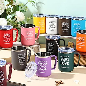 Nitial 12 Pcs 17 oz Christian Coffee Mugs with Lid and Straw Religious Bible Verse Christian Gifts Insulated Inspirational Bible Affirmations Tumbler for Friend Men Women Church Favor (Colorful)