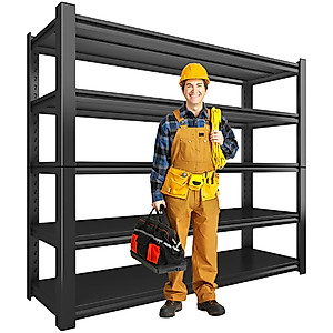 LLIIFFEE Storage Shelves 2000LBS Heavy Duty Garage Shelving Adjustable 5 Tier Metal Shelving Unit Industrial Utility Rack for Garage Storage, Basement, Warehouse Organization (15.7" D*35.4" W*72" H)