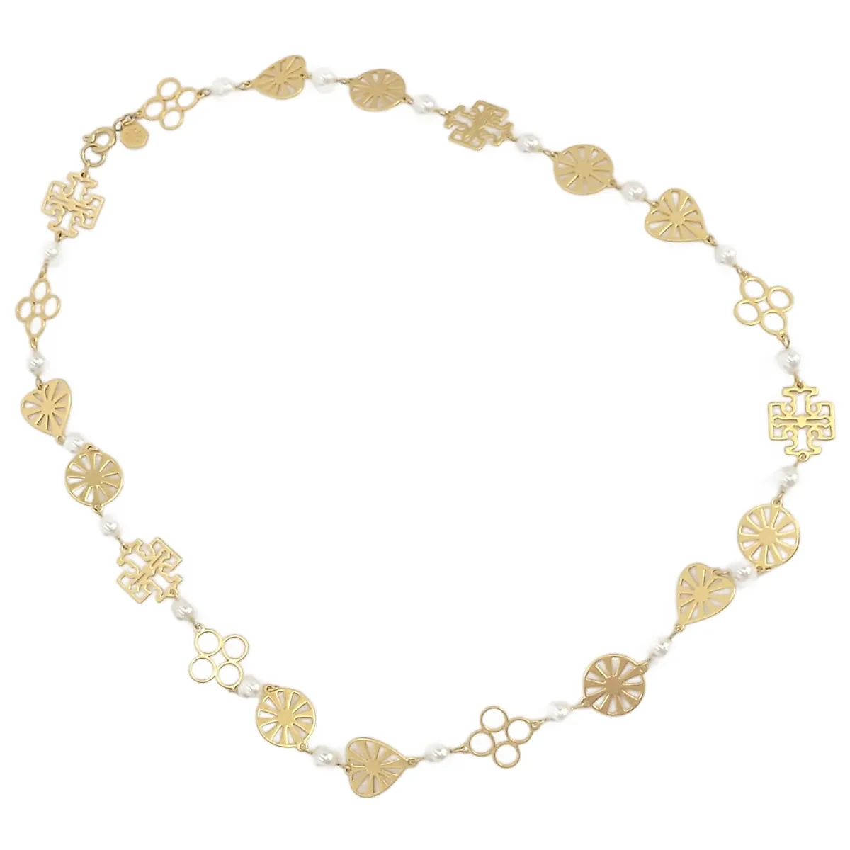 Tory Burch 142020 Britten Rolled Brass Gold Tone Pearl Cut Out Women's Necklace