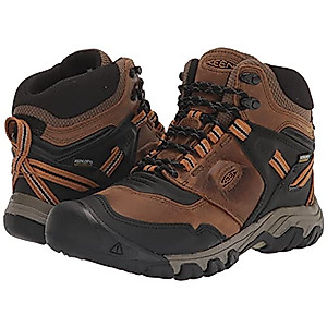 KEEN Men's Ridge Flex Mid Height Waterproof Hiking Boots, Bison/Golden Brown, 11.5 Wide
