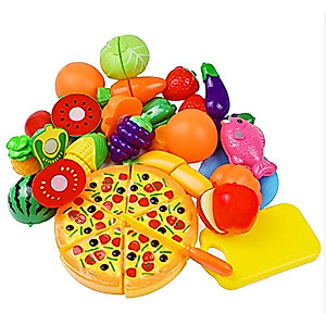 KAREZONINE Cutting Fruits Vegetables Set, 24 Pack Play Kitchen Plastic Cutting Food for Kids Pretend Play Kitchen Toys Educational Food Toys for Children Girls Boys Best for 3, 4, 5 Year Olds