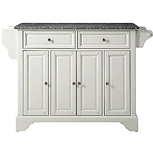 Crosley Furniture Lafayette Granite Top Rolling Kitchen Island Storage Cart, Microwave Stand, Spice Rack, White