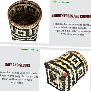 1pcs Bamboo Woven Trash Can Wicker Waste Basket Office Garbage Cans Round Waste Paper Bin Rubbish Basket Plant Flower Pot for Under Desk Bedroom Bathroom Home Office