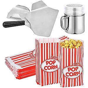 Elesunory 202Pcs Popcorn Machine Supplies Set- 1Pcs Kernel Sifting Speed Scoop 1Pcs Seasoning Dredge 200Pcs Popcorn Bags- Popcorn Kit for Commercial and Home Use (2 Oz)