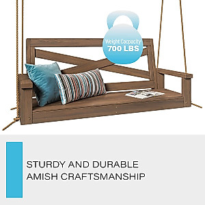 Porchgate Amish Heavy Duty 700 Lb Boardwalk Porch Swing W/Ropes (5 Foot, Warm Walnut Stain)