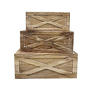 Admired By Nature Rustic Barn Door Style Home Décor Nesting Storage Organizer Wooden Crates, Set of 3, Natural, ABN5E172-NTRL,Barn Door Light brown