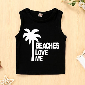 YOUNGER TREE Toddler Baby boy summer clothes Beaches Love Me Sleeveless Vest Tops+Shorts Kid Casual outfits (Black, 6-12 months)