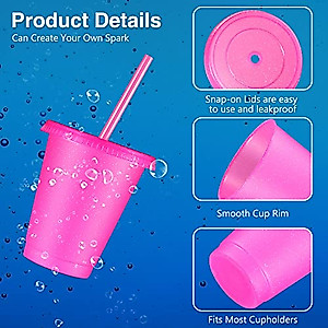 Rtteri 15 Pcs Reusable Kids Cups with Straws and Lids 16 oz Glitter Rose Red Kids Tumblers Plastic Party Favor Cups with Lids Travel Mug Cup for Smoothie Coffee Iced Beverage Water Parties Birthdays