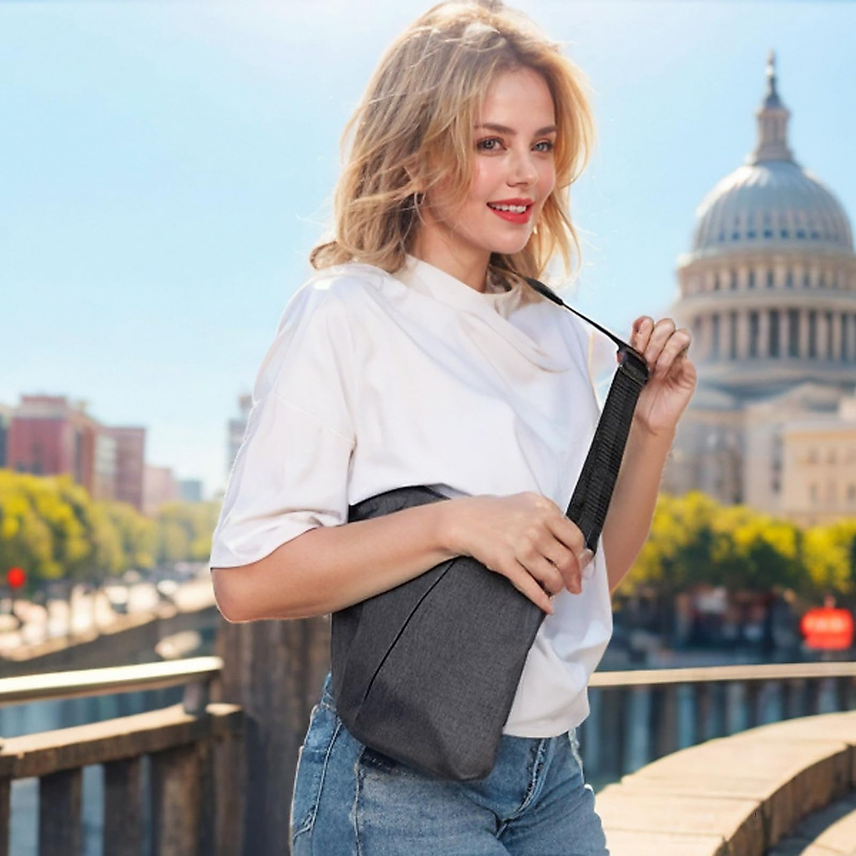 WANDER PLUS Anti Theft Crossbody Bag, Shoulder Bag Anti-theft Design for Travel, Sport, Work, Grey