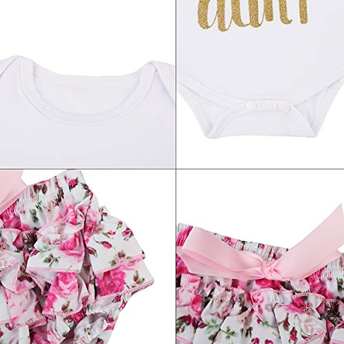 puseky Newborn Baby Girl Auntie Clothes Romper Floral Shorts with Headband Summer Outfits Cute Baby Girl Auntie Outfits 6-12 Months