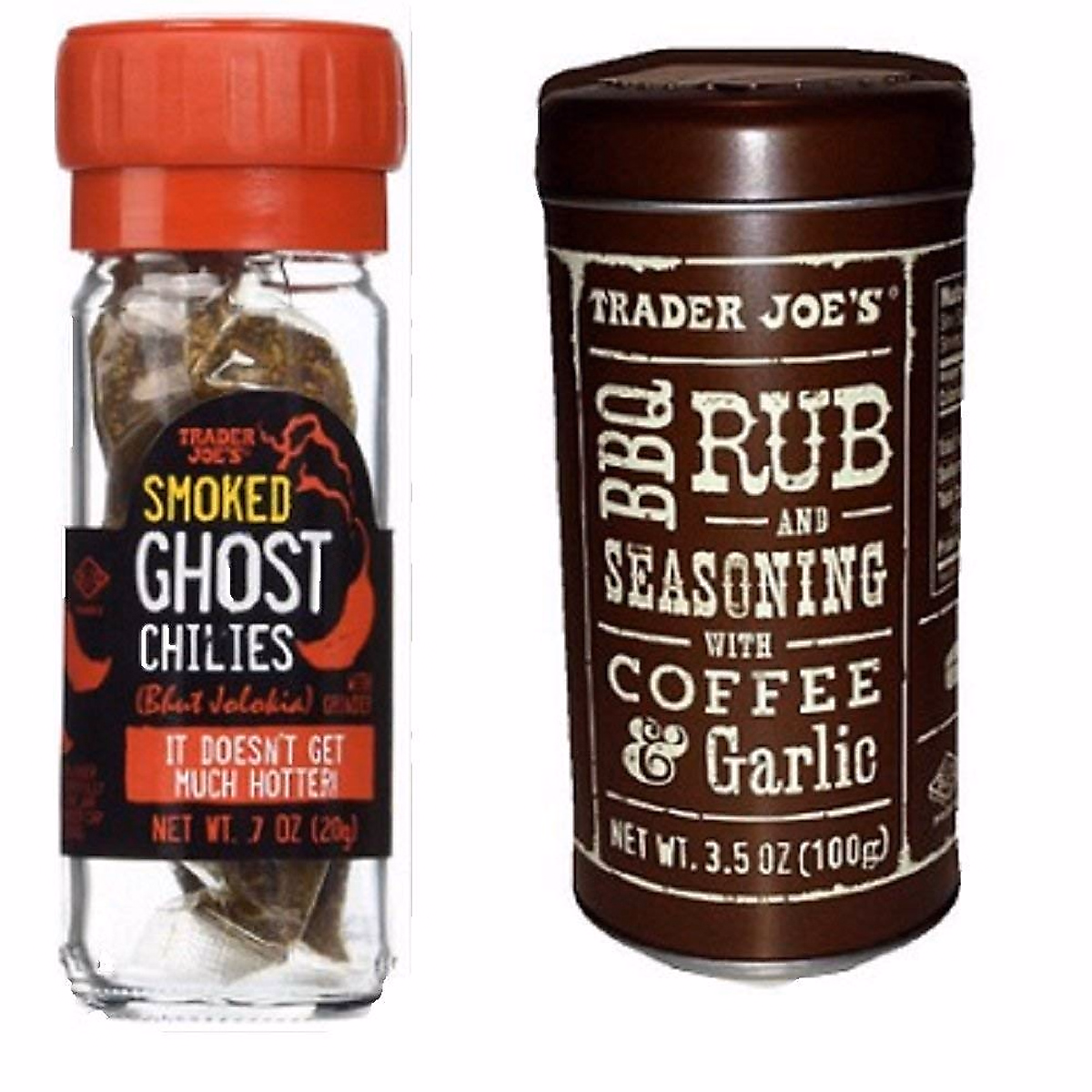 Gourmet Bundle -- 2 Trader Joe's Items: Smoked Ghost Chilies and BBQ Rub and Seasoning with Coffee & Garlic - PACK OF 3