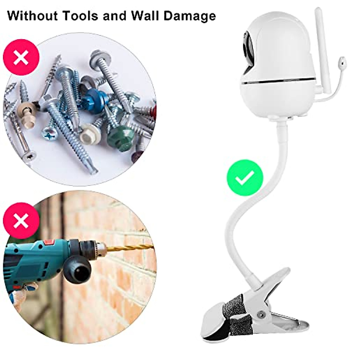 iTODOS Baby Monitor Mount Compatible with HelloBaby HB65/HB6550/HB6558/HB66/HB248,ANMEATE SM935E/SM650,Bonoch,ChildsFarm Baby Monitor, 8inches Flexible Arm, Attach Your Baby Cam Wherever You Like