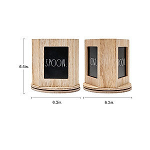 Rae Dunn Kitchen Spinner - Wooden Kitchen Organizer for Forks, Knives & Spoons – Silverware Organizer - Small Rustic Wood Caddy for Kitchen Utensils and Cutlery – Stylish Organization for Home Decor