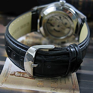 VIGOROSO Men's Sport Day Date Black Leather Automatic Self Winding Watch