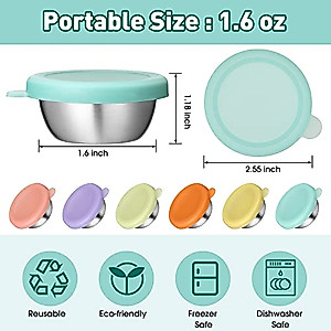 Mimorou 12 Pieces Salad Dressing Container To Go Stainless Steel Condiment Containers with Lid Reusable Sauce Silicone Leakproof Dipping Cups for Lunch Box Picnic Travel, Blue,Orange,Pink,Purple