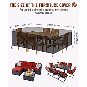HIRALIY 102.4 Inch Outdoor Furniture Cover, Waterproof Patio Furniture Set Covers, Heavy-Duty Durable Outdoor Table Chair Set Covers 102.4" L x 45" W x 27.5" H