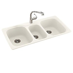 Swanstone KS04422TB.018 Solid Surface 1-Hole Drop in Triple-Bowl Kitchen Sink, 44-in L X 22-in H X 9-in H, Bisque