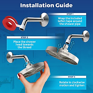 CIRCLESPLASH Shower Head - High Pressure Rain Booster - Anti Clog Self Cleaning Adjustable Showerhead - Tool-less 1 min Install - Universal Replacement Brushed Nickel - Rainfall 6 inch