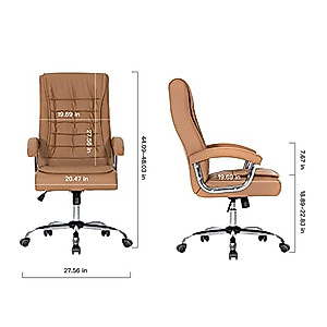 HOXNE Executive Office Chair Adjustable Leather Chair High Back Swivel Office Desk Chair with Padded Armrest 350lbs Load-Bearing Spring Seat Computer Desk Chair for Home Office (Khaki)