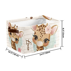 Giraffe Flower Personalized Custom Name Waterproof Storage Boxs Baskets Clothts Towel Book for Bathroom Office 1 Pack