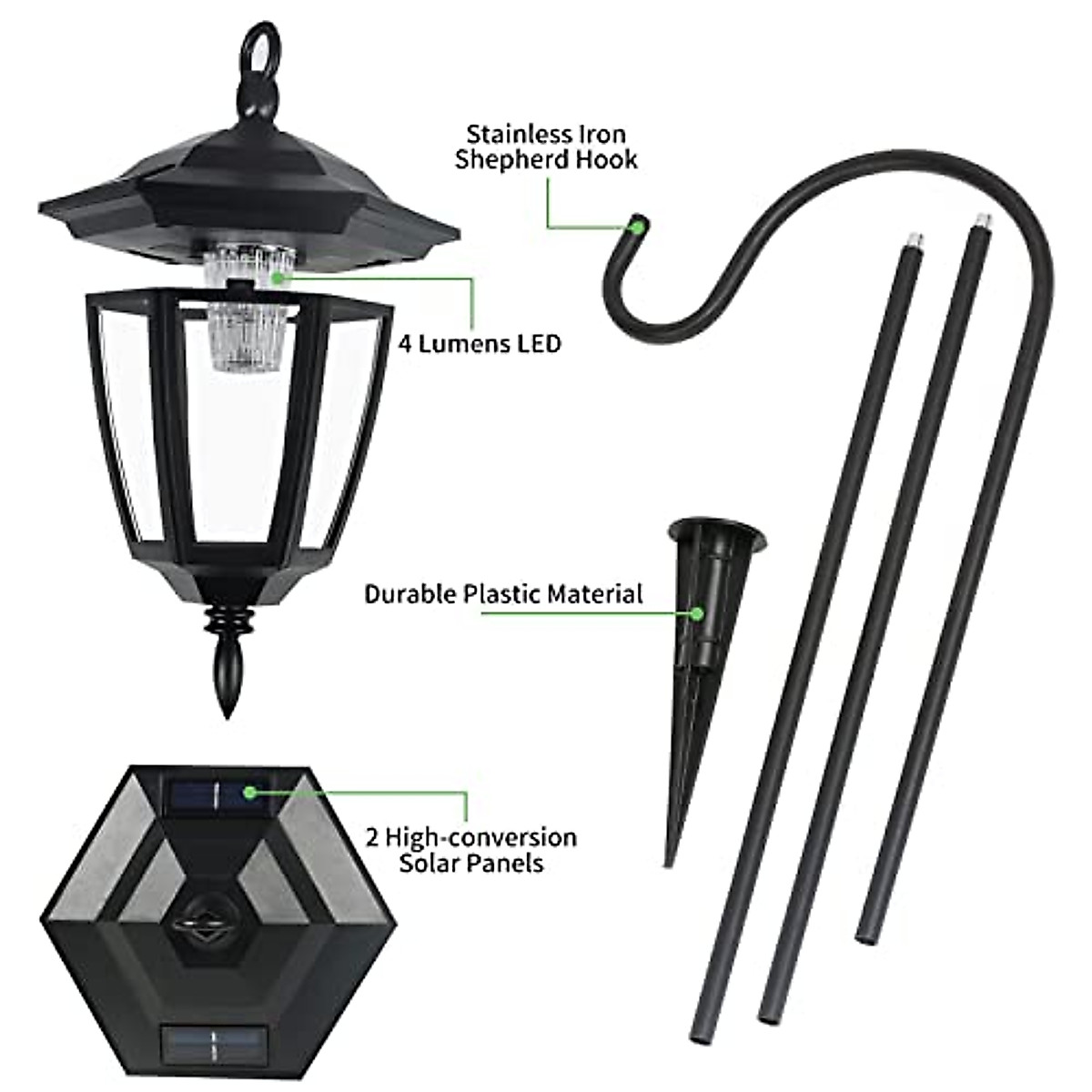 Vioview Hanging Solar Lights, 35 Inch Hanging Solar Lantern with 2 Shepherd Hooks Waterproof Dual Use Outdoor Decor Solar Lights Lantern for Garden, Patio, Front Porch, Yard, Flower Bed, 2Pack