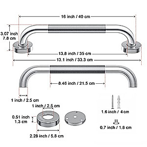 16 Inch Anti-Slip Shower Grab Bar, iMomwee Chrome Stainless Steel Bathroom Grab Bar Handle with Textured Grip, Shower Balance Bar, Safety Hand Rail Support, Handicap Elderly Senior Assist Bath Handle
