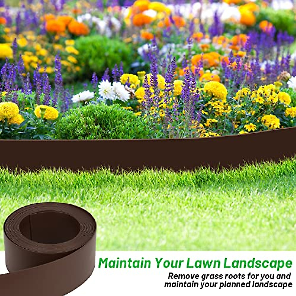 Fuairmee Garden Edging Border, Landscape Edging, Bender Board, Weed Barrier, Garden Borders, 4 in x 32.8 ft, 0.78 in Thickness Without Stakes, Easy to Install, Brown