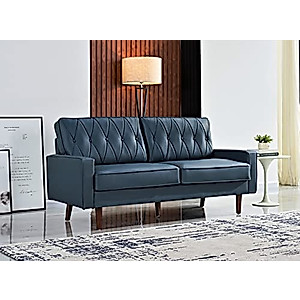 US Pride Furniture Modern Style Faux Leather 69.3’’ Wide with Round Tapered Legs Living Room Sofas, Blue