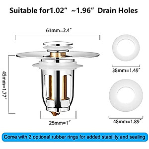 2 PACK Universal Bathroom Sink Stopper,Pop Up Sink Drain stopper No Overflow Sink Drain Plug With Filter Basket,Bounce Bullet Anti Clogging Bathtub Sink Plug for 1.02-1.96 inch Drain Holes