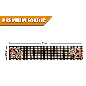 Fall Table Runner Bow Pumpkin Polka Dots Floral Autumn Thanksgiving Buffalo Plaid Seasonal Home Kitchen Dining Decorations 13 x 72 Inch