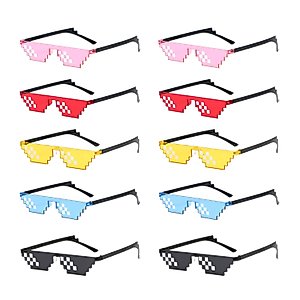 HSSUNSINE 10 Pack Thug Life Sunglasses 8 Bit Pixel Mosaic Glasses Photo Props Unisex Sunglasses for Men Women (10 pack colored mixed)