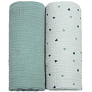 Lulu moon Muslin Swaddle Blanket Baby Receiving Blankets Neutral, 2 Pack, Sage