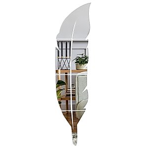 Mirror Wall Stickers Feather Shaped Wall Mounted Mirrors DIY Wall Art Mirror Decals Self-Adhesive Full Body Mirror Tiles Home Decorations for Living Room Bedroom Bathroom Farmhouse 120x30cm Type 2