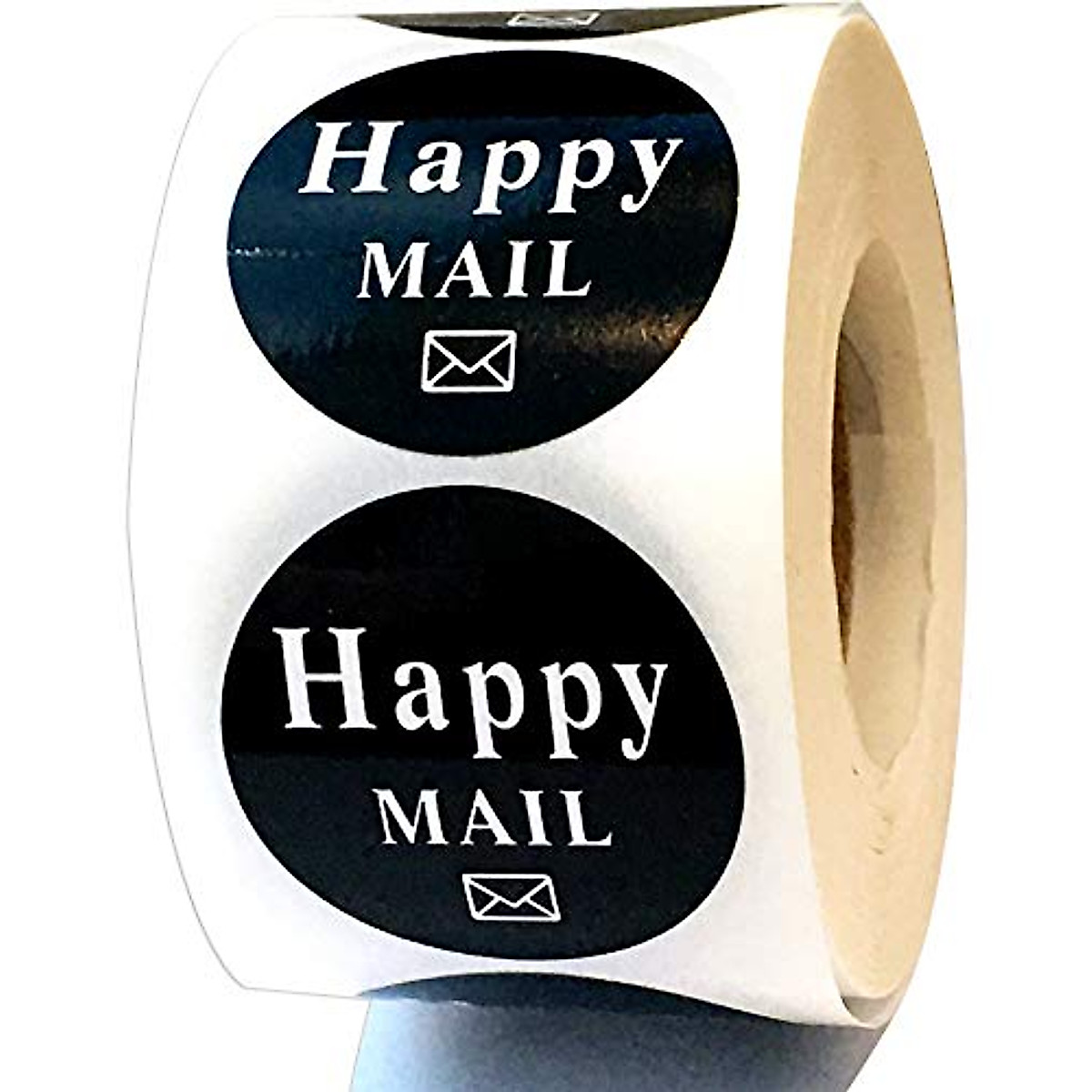 1.5" Happy Mail Business Stickers-Happy Mail Packaging Labels Envelop Seals 500 Pcs Post Package Labels Black Business Mail Packing Stickers Adhesive Labels for Small Business and Online Shop Owners