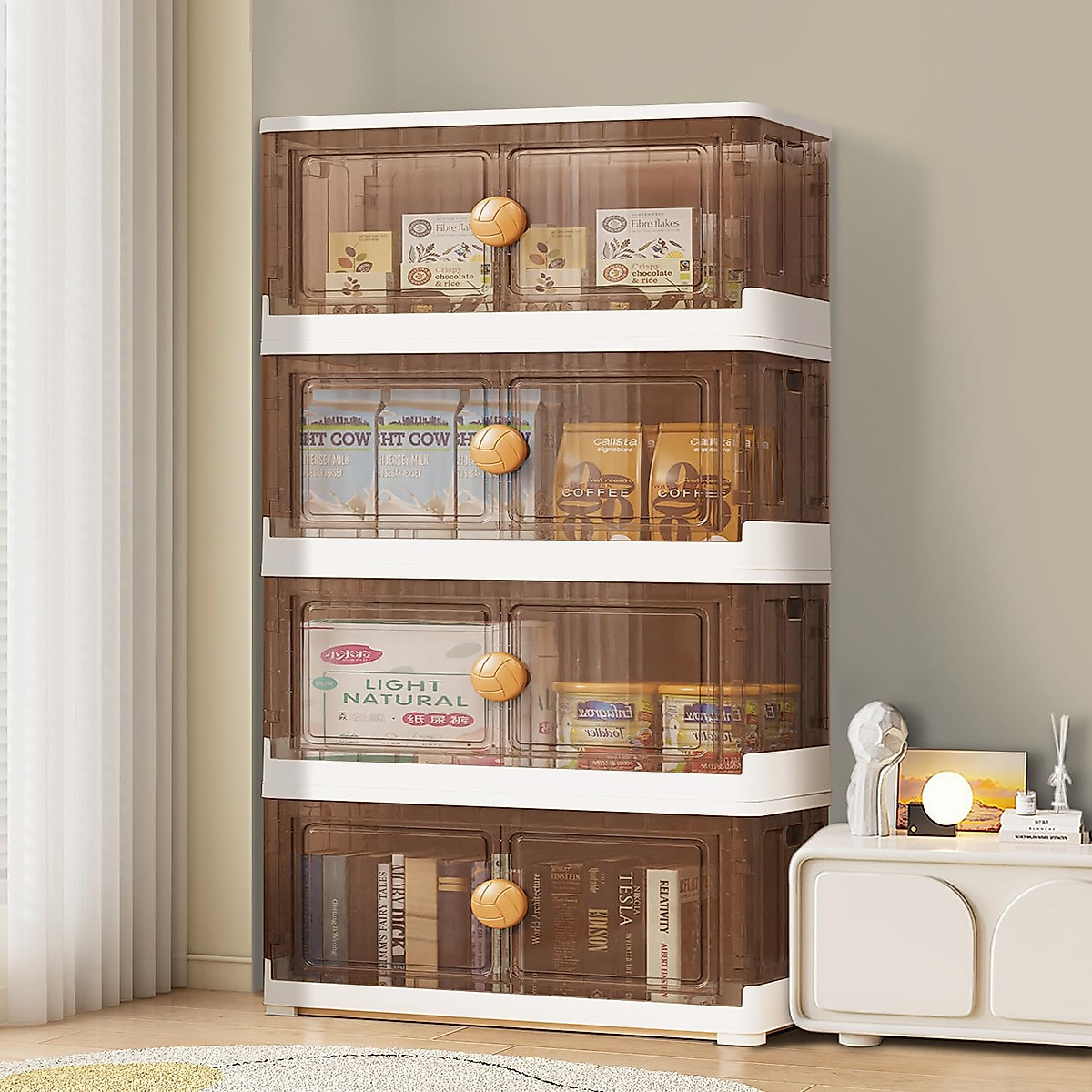 SHELLAJUN Stackable Storage Bins with Lids, 368Qt Storage Bins with Lids, Closet Organizers and Storage, Foldable Plastic Collapsible Storage Bins with Wheels for Home, Office, Dorm Room,4 Pack