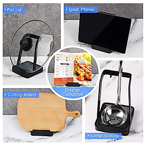 NiHome Versatile Pot Lid Ladle Holder Multipurpose Spatula Pad Book Cutting Board Spoon Rest Kitchen Utensils Drip Tray Washable Durable Stable Tack-Free Installation (Black)