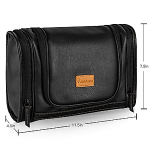 MIRASON Hanging Toiletry Bag for Men Dopp Kit Waterproof Leather Travel Organizer with Sturdy Metal Hook and Handle for Bathroom Shower Cosmetics Camping Brushes Shaving (Black)