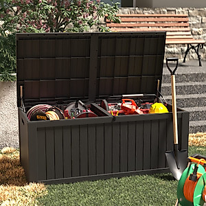 Greesum 100 Gallon Resin Deck Box Large Outdoor Storage for Patio Furniture, Garden Tools, Pool Supplies, Weatherproof and UV Resistant, Lockable, Grey