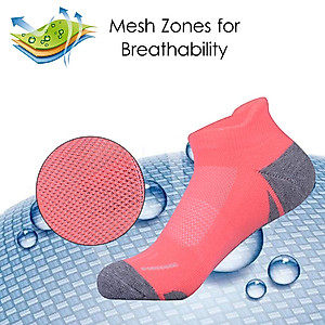 JOYNÉE Womens Athletic Ankle Sports Running Low Cut Tab Cushioned Socks 6 Pack,Multicoloured,Sock Size 9-11