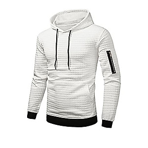 JMIERR Hoodies for Men Pullover Casual Plaid Jacquard Drawstring Long Sleeve Hooded Waffle Knit Sweatshirts, US 40(M), White