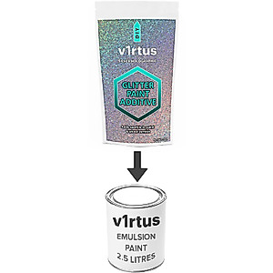 v1rtus Silver Holographic Glitter Paint Additive [400g] with 4X Finishing Buffing Pads for Painting Glitter Walls - Add to Latex Paint, Interior or Exterior for Easy Glitter Sparkle Walls, Ceilings