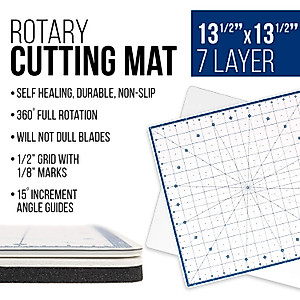 U.S. Art Supply 13.5" x 13.5" Rotary WHITE/BLUE High Contrast Professional Self Healing 7-Layer Durable Non-Slip Cutting Mat Great for Scrapbooking, Quilting, Sewing and all Arts & Crafts Projects
