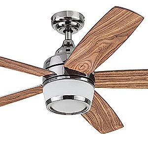 Prominence Home Tennyson, 48 Inch Modern Indoor LED Ceiling Fan with Light, Remote Control, Three Mounting Options, Dual Finish Blades, Reversible Motor - 51472-01 (Gun Metal)