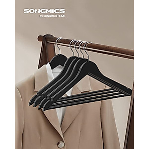 SONGMICS Wooden Hangers, 20-Pack Wood Coat Hangers with Shoulder Notches, Swivel Hook, Non-Slip for Jackets, Shirts, Suits, Black and Silver UCRW02B-20