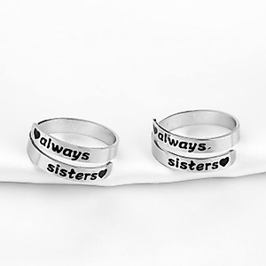 BAUNA 2PCS Best Friends Rings Pinky Promise Adjustable Spiral Wrap Twist Ring Always Sisters for Family Twins Sisters (Twin Sisters Rings)